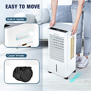 Grelife Air Cooler,3-IN-1 Portable Evaporative Air Cooler Cooling Fan with 4 Ice Packs,12H Timer,1.58 Gallons,Remote Control,3 Modes,3 Speeds,Personal Swamp Cooler for Bedroom, Home, Office, white