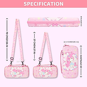 GLDRAM Pink Carrying Case for Nintendo Switch, Cute Anime Accessories Bundle for Cute Girl with Switch Travel Storage, Soft TPU Cover Shell, Screen Protector, Thumb Caps, Shoulder Strap for Girls