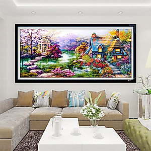 qiguch66 DIY Diamond Painting,DIY 5D Diamond Mosaic Landscapes Garden Lodge Painting Cross Stitch Kit Decor,Arts Craft for Home Wall Decor