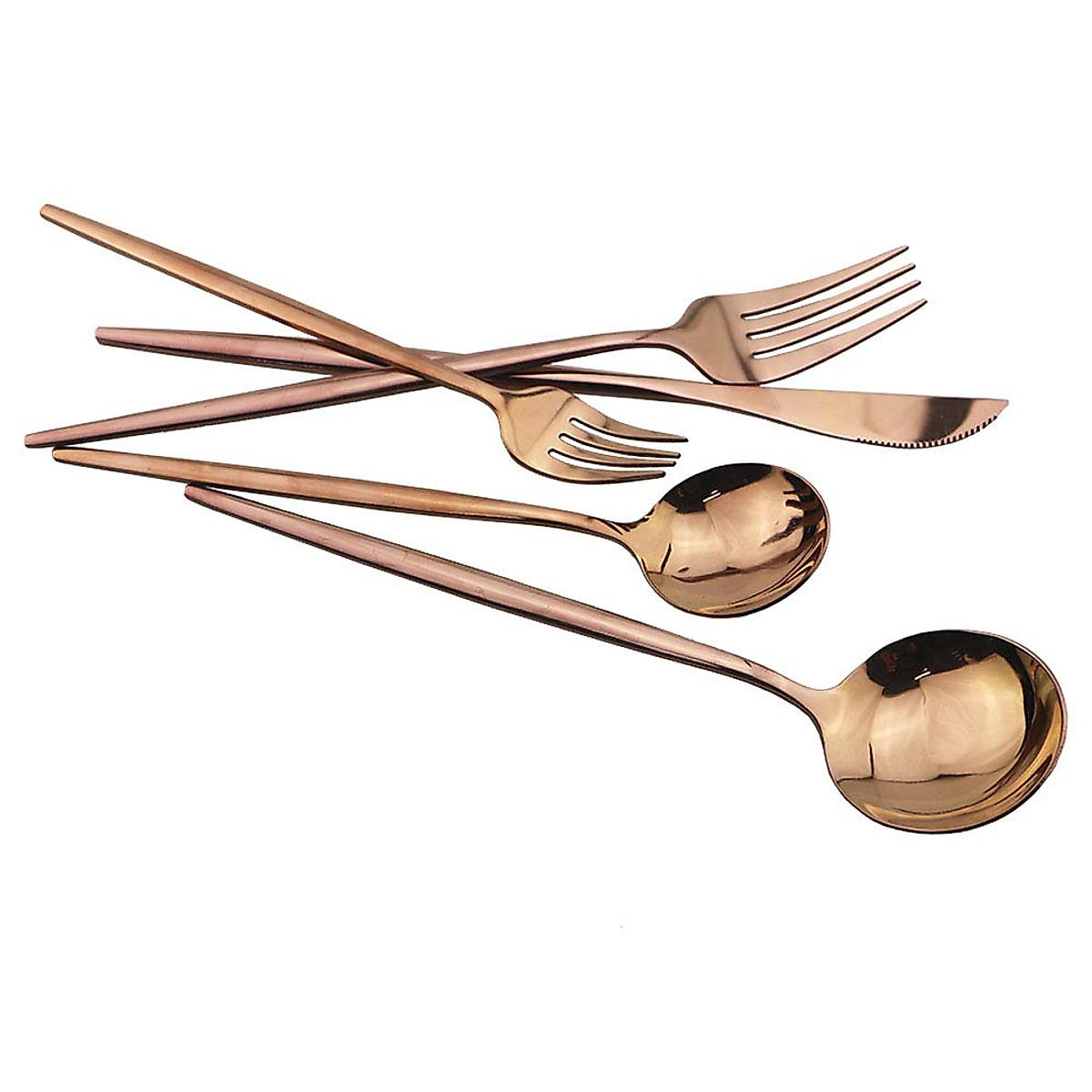 Rose Gold Silverware Set, JASHII 30-Piece Stainless Steel Flatware Cutlery Set for 6, Elegant Hourglass Polished Mirror Finish, Ideal for Home Hotel Wedding Festival Party, Dishwasher Safe
