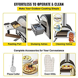 VEVOR Outdoor Pizza Oven 12",Wood Fired Oven with Feeding Port,Wood Pellet Burning Pizza Maker Ovens 932℉Max Temperature Stainless Steel Portable Pizza Ovens with Accessories for Outdoor Cooking.