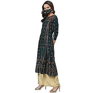 Yash Gallery Women's Plus Size Rayon Floral Print Anarkali Kurta (Dark Green)
