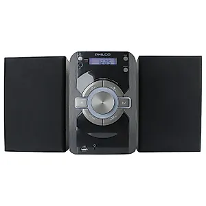 Philco Mini Stereo Shelf Systems CD Player with Digital FM Radio, Bluetooth Streaming, Remote Control in Black | LCD Display | 3.5mm Headphone Jack | MP3 & AUX Port Compatible | USB Playback