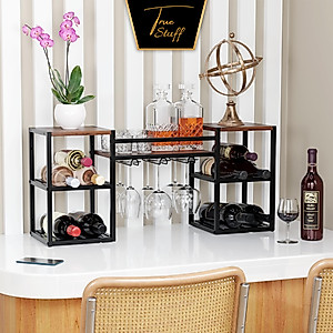 Wine Bottle and Glass Holder - Wine Rack Wall Mounted - Table Top Wine Glass Rack - Hanging Wall Mount Wine Rack Shelf - Wine Bottle Holder Stand Countertop - Small Wall Wine Racks for Wine Bottles