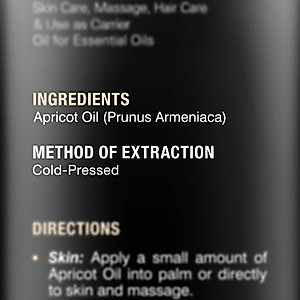 MAJESTIC PURE Apricot Oil, 100% Pure and Natural, Cold-Pressed, Apricot Kernel Oil, Moisturizing, for Skin Care, Massage, Hair Care, and to Dilute Essential Oils, 16 fl oz