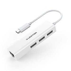 LENTION USB C to 3 USB 2.0 Ports Hub with RJ45 Ethernet LAN Adapter Compatible 2020-2016 MacBook Pro 13/15/16, New Mac Air, MacBook 12, Surface Pro 7/Book 2/Go, Chromebook, More (CB-UC2.0, White)
