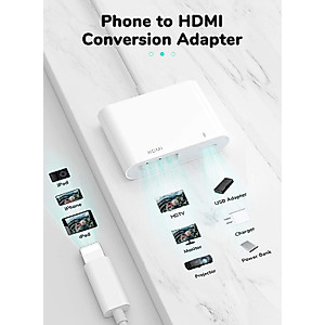 Apple MFi Certified Lightning to HDMI Digital AV Adapter 1080P HD Video HDMI Sync Screen Connector Cable with Charging Port Compatible with iPhone 12/11/ X/ 8/7/ iPad on HDTV/Projector/Monitor