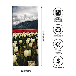 luxteen Bright Cream and Red Colored Tulips Hand Towel - Print Bath Bathroom Towel Highly Absorbent Soft Guest Fingertip Towels