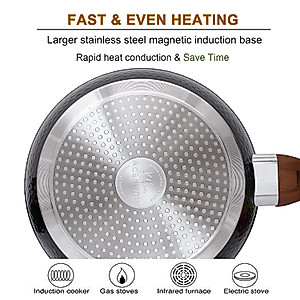 Kitchen Academy Induction Cookware Sets - 15 Pcs Black Hammered Cooking Pans Set, Healthy Granite Nonstick Pots and Pans Set