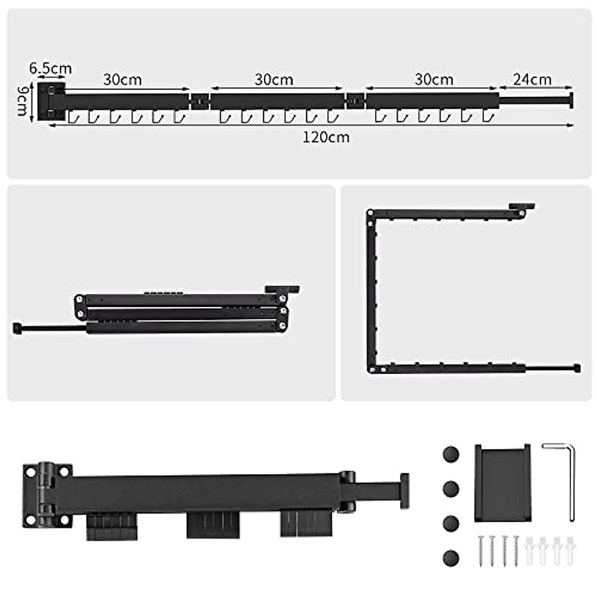 ETiME Wall Mounted Clothes Hanger Rack, Retractable Clothes Drying Rack,Space-Saver, Laundry Drying Rack,Collapsible, for Laundry,Balcony, Mudroom, Bedroom, Black