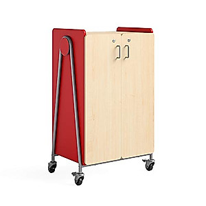 Safco Products 3934RED Whiffle Typical 14, Double Column 12-Tote 4-Shelf Doored Rolling Storage Cart with Magnetic Dry-Erase Back, Red, 48" H, Tall