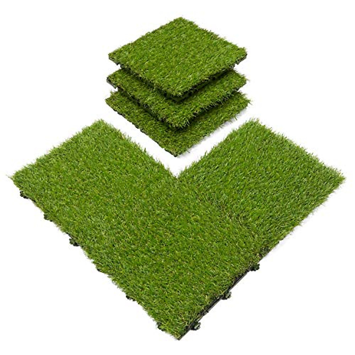 Waterproof Outdoor Turf Grass for Pets Indoor/Outdoor 1x1 Artificial Grass Tile Set for Backyard, Patio, Garage, 1' x 1', Green
