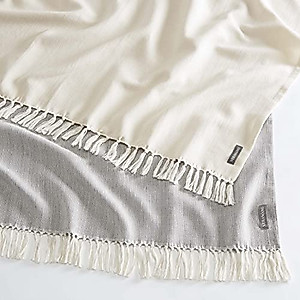 Vera Wang - Throw Blanket, Luxury Cotton Bedding, Lightweight Home Decor for All Seasons (Twill Fringe Charcoal Grey, Throw) 50" x 60"