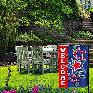 Welcome Star Patriotic Garden Flag for 4th of July Independence Day Outdoor Decoration Double Sided Printing 12x18 Inch