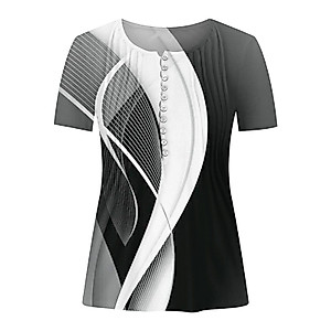 Womens Tunic Tops Trendy Vintage Boho Shirts Short Sleeve Notch v Neck t-Shirt 2023 Casual Summer Blouse Empire Waist Gray 2X