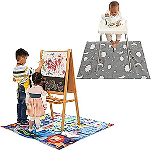 Winthome Splat Mat for Under High Chair mat, 43 x 43 Inch Alphabet Pattern Waterproof and Washable Spill Mat Anti-Slip Floor Protector for Mealtime Arts Crafts Carpet Picnic