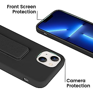 LAUDTEC iPhone 13 Mini Case with Kickstand, Vertical/Horizontal Stand Hand Strap Kickstand | Microfiber Linner | Liquid Silicone Full Body Protective Stand Case for iPhone 13 Mini 5.4'' Black
