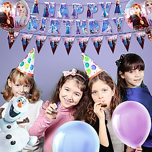 Frozen Birthday Party Decorations,184pcs Frozen Birthday Decorations&Tableware Set - Frozen Party Plates Cups Napkins Cake Toppers Tablecloth Balloons Banner etc Frozen Party Decorations for Girls