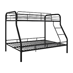 Hollywood Bunk Beds Twin Over Full Size, Heavy Duty Metal Bunk Bed with Safety Guardrails, Angled Ladder, Underbed Storage, 800LBs capacity - for Kids and Teens, Twin over Full Bunk Bed, Black