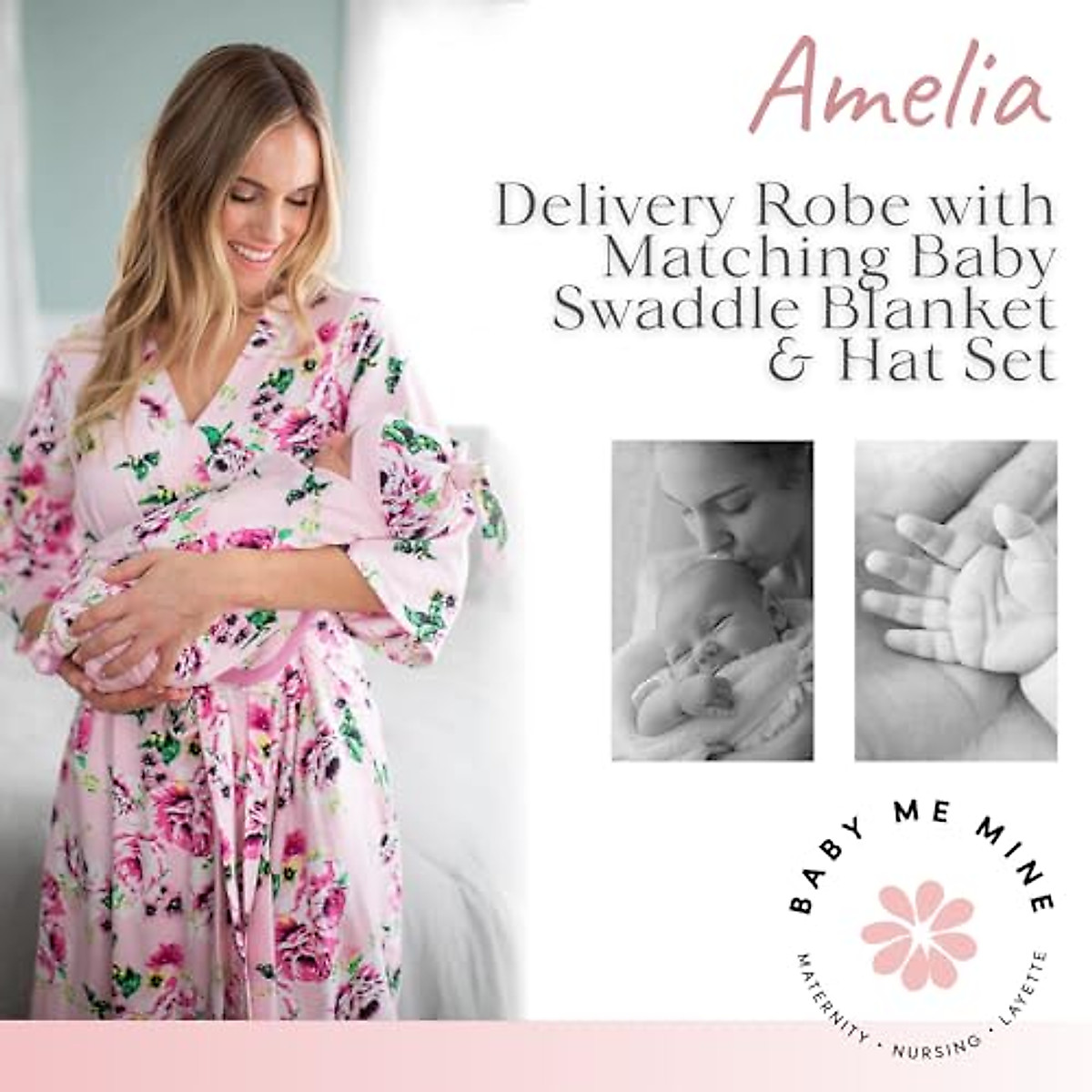 Baby Be Mine Maternity Robe & Swaddle Set – Mommy and Me Hospital Outfits, Labor Delivery Gown, Matching Newborn Hospital Set (Large)