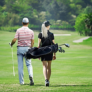 Tangkula Golf Stand Bag, Lightweight Organized Sunday Bag Easy Carry Shoulder Bag with 4 Way Dividers and 4 Pockets, Black