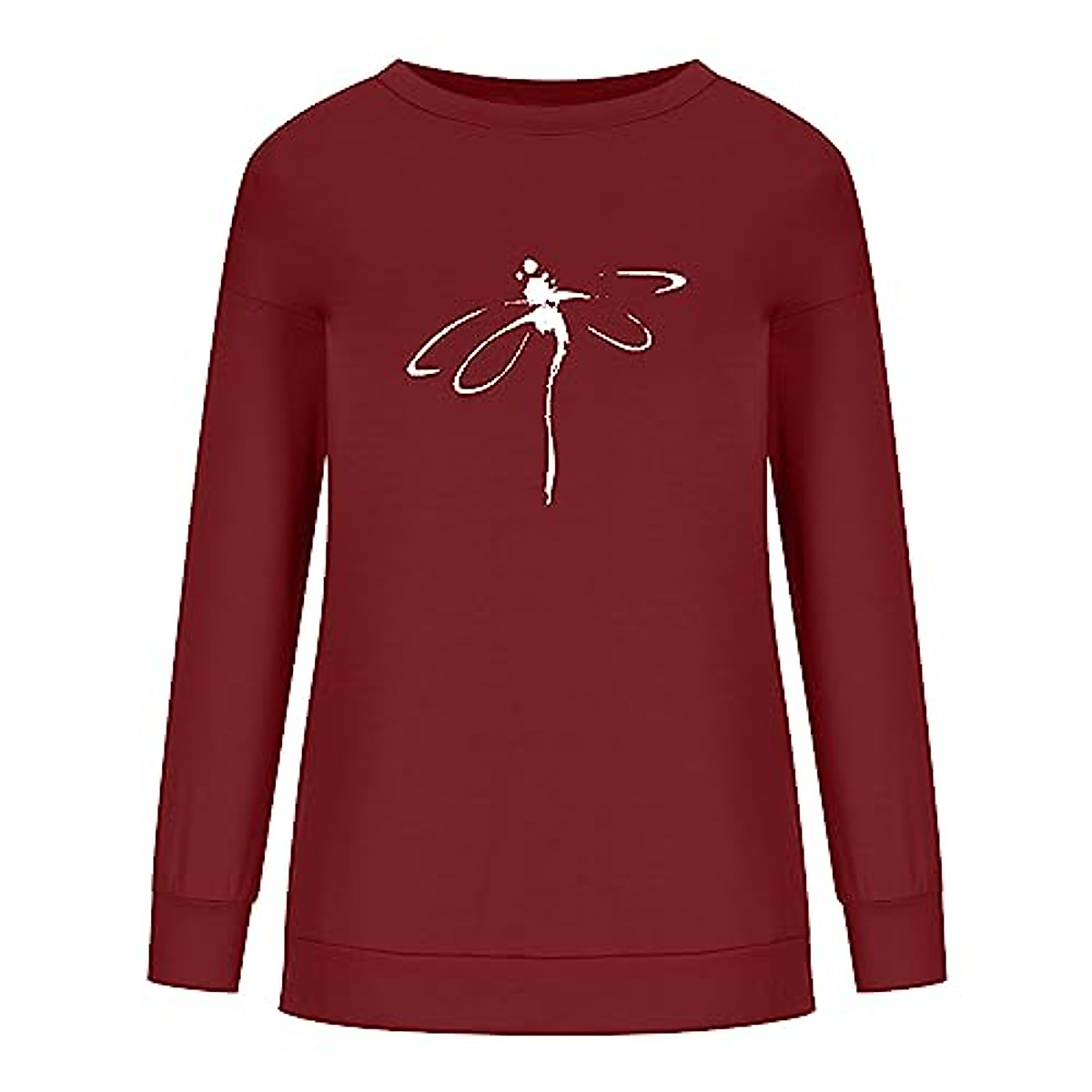 ZDRZK today 2023 clearance sweatshirt for women Women Fall Fashion Sweatshirts Dressy Casual Dragonfly Print Tunic Shirts Long Sleeve Crewneck Pullover Blouse Red S