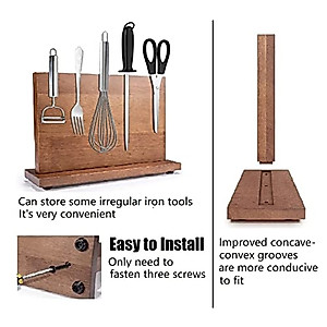 Knife Block,magnetic knife holder stand for kitchen counter,Knife Storage rack shelves, Rubber Wood Knife storage Organizer with Double Sided Magnetic,Knife Display Stand,without knives(12 * 7“)