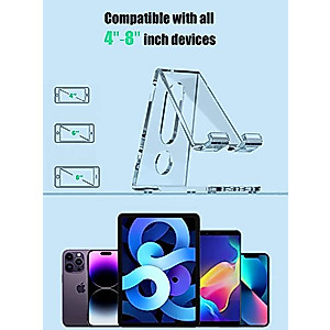 FUCDTEF Acrylic Cell Phone Stand for Desk, Clear Cell Phone Holder, Desktop Mobile Stand Compatible with iPhone 12 13 14 Pro Max, Samsung Galaxy