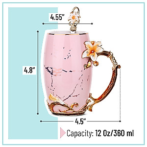 BTaT - Floral Ceramic Mugs with Spoon, Set of 2, Black and White, Fancy Coffee Mugs with Spoon, Floral Coffee Mugs, Ceramic Tea Cup, Tea Cup, Fancy Tea Cups, Tea Mugs for Women, Flower Tea Cup