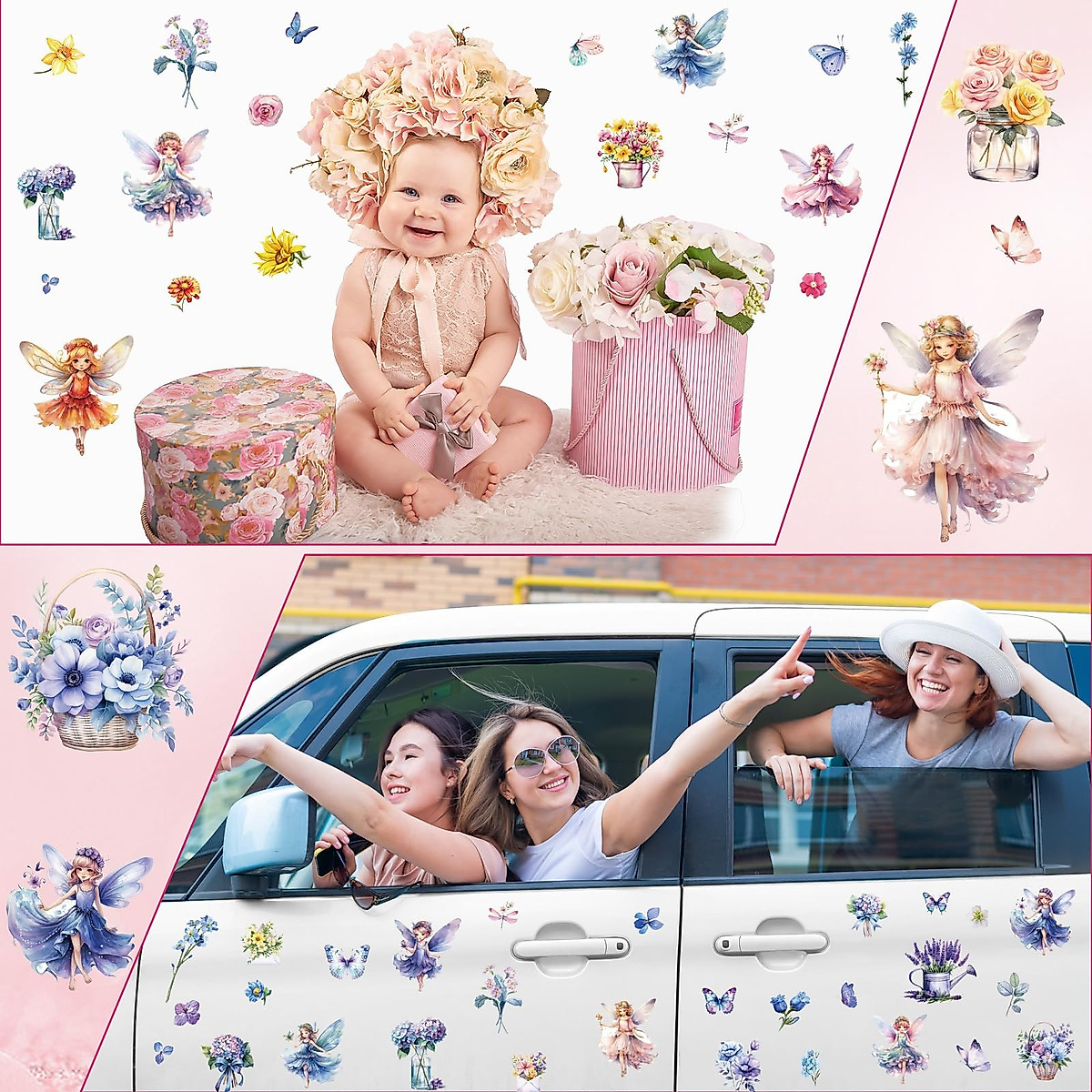 gisgfim 12 Sheets Rub on Transfers for Crafts and Furniture Fairy Rub on Transfers Stickers Fairy Flower Rub on Decals Decor for Spring Home Office Paper Wood DIY Craft, 5.9 x 5.9 Inch