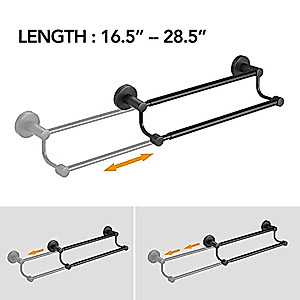 BESy Adjustable 16.5-28.5 Inches Double Bath Towel Bar for Bathroom SUS304 Stainless Steel Towel Holder, Hotel Style Wall Mount with Screws Hand Towel Bar，Towel Rack Rod Hanger, Matte Black Finish