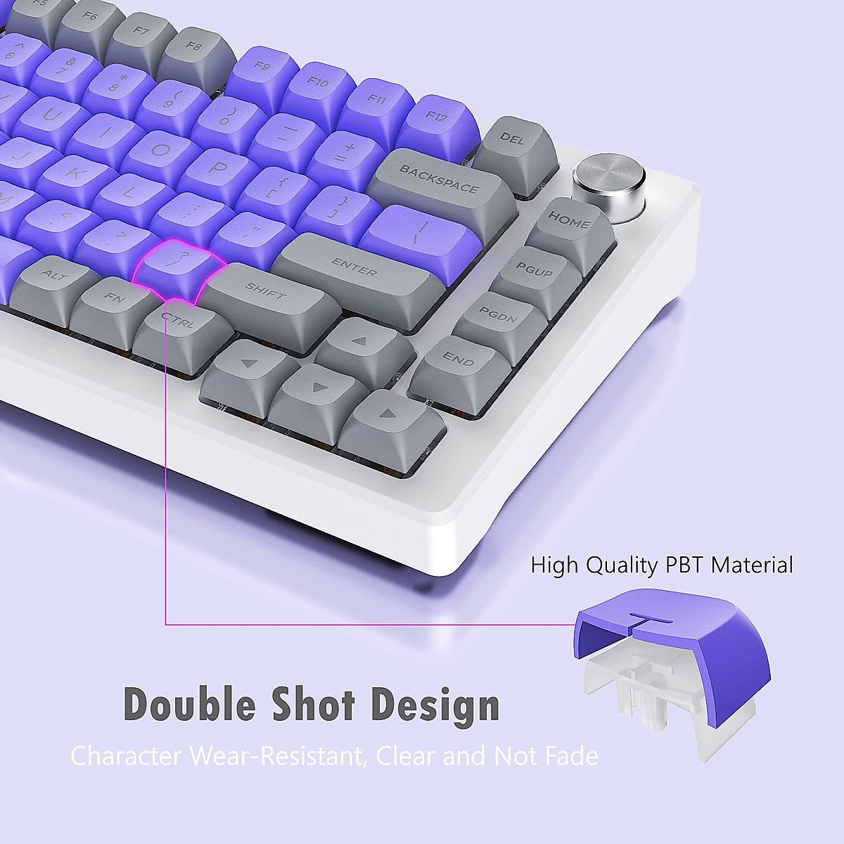 XVX PBT Keycaps, Shine Through Keycaps, XVX Profile 165 Keys Keyboard Keycaps, Double Shot Custom Keycaps for 61/64/68/84/87/100/104/108 for Cherry MX Mechanical Keyboard, Purple