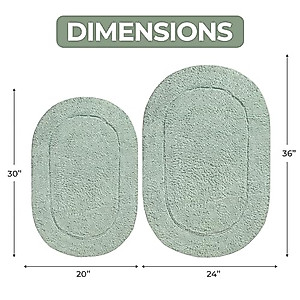 Superior Non-Slip 2 Piece Bath Rug Set, Ultra Plush, Soft and Absorbent 100% Combed Cotton Pile - Traditional Oval Bath Mat Set, Sage