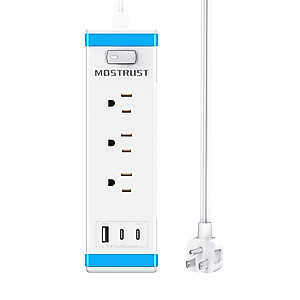 Mostrust 3-Outlet Power Strip, White, 5 Feet