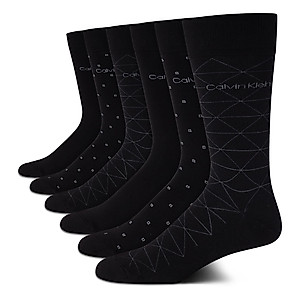 Calvin Klein Men's 6 Pack Mixed Pattern Dress Socks, Size 4-12, Black Assorted