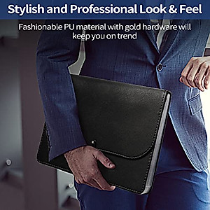 Sooez 24 Pockets Accordion File Organizer, Letter Size, Durable Leather Expanding File Folder, Paper Bill Tax Receipt Organizer, Large Capacity Document Holder with Blank Labels, Black