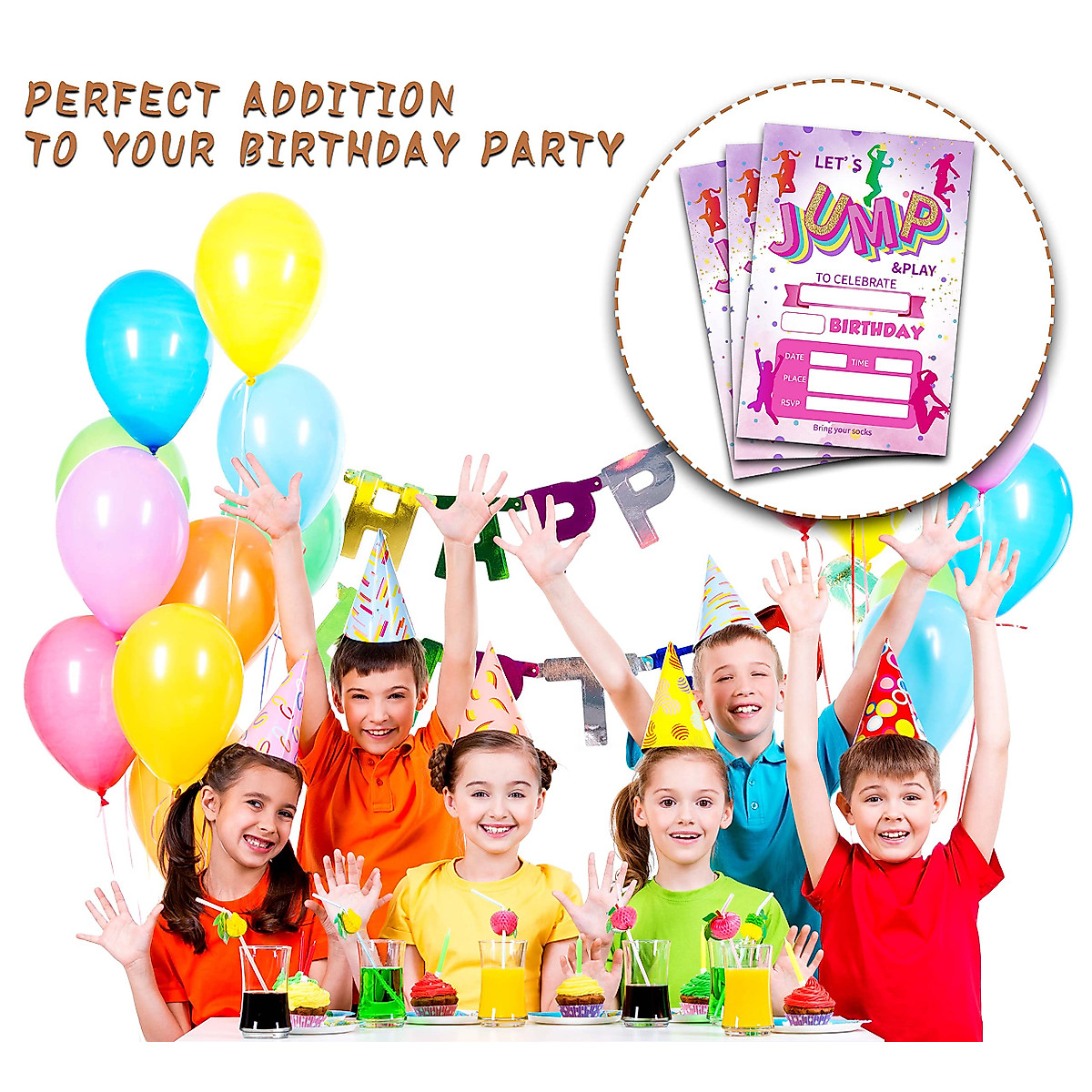 ONDTOM Jump Trampoline Birthday Party Invitations With Envelopes(4" x 6")- 20 Pack - Bounce House Party Invites-c56