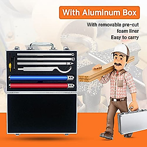 Roartisa Carbide Tipped Wood Lathe Turning Tools Set, Full Size Rougher Finisher Swan Neck Hollowing Tools and Interchangeable Aluminum Alloy Grip Handle with Diamond Round Square Carbide Inserts