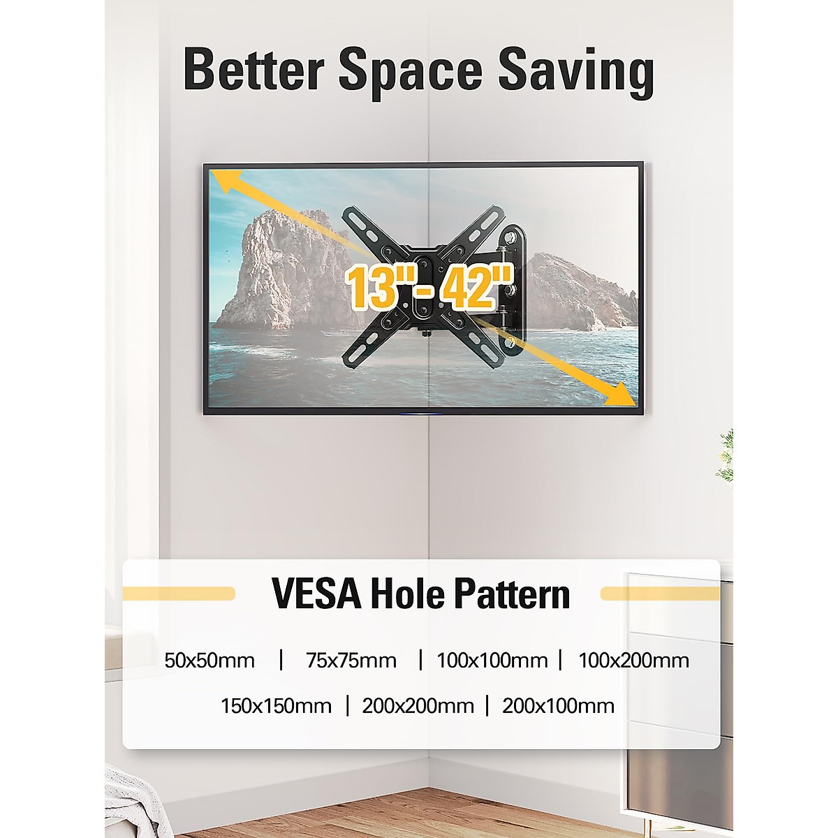 Mounting Dream UL Listed TV Mount Swivel and Tilt for Most 13-42 Inch TVs, Full Motion TV Wall Mount Bracket with Articulating Arm, Max VESA 200x200mm, Loading 50 lbs, MD2465