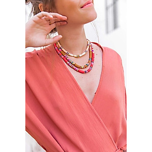 Surfer Heishi Bead Choker Necklace For Woman Star Pearl Polymer Clay Record Disc Beads Layered Necklace Boho Beach Necklace jewelry (rainbow)