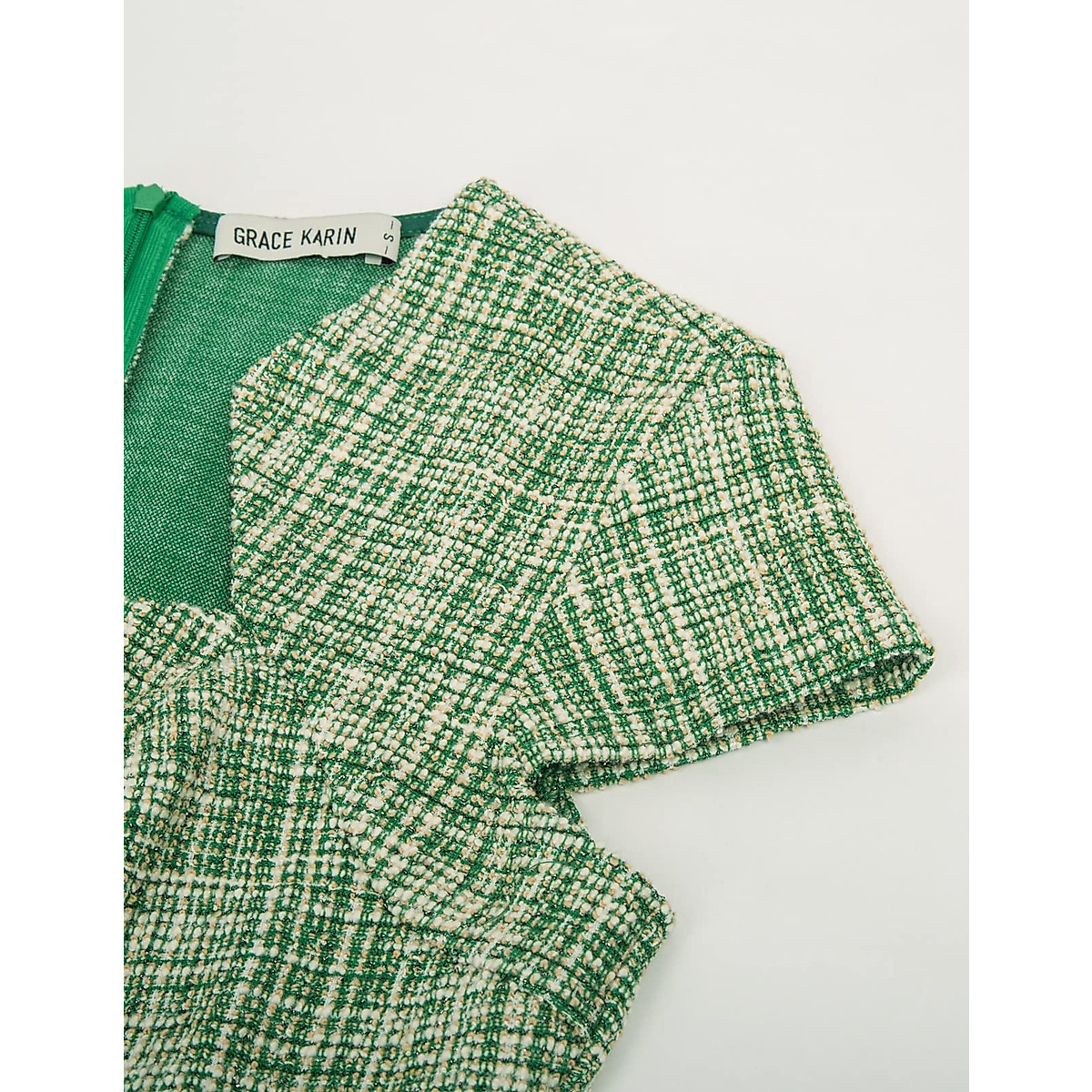 Women's Wear to Work Dresses Vintage Tweed Cap Sleeve Pencil Dress Green (Plaid)