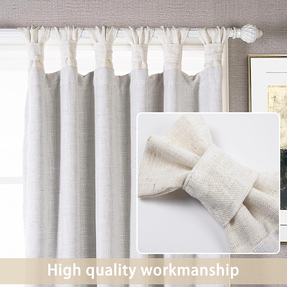 DriftAway Twist Tab Linen Textured Lined Thermal Insulated Blackout Linen Curtains Solid Farmhouse and Modern Rustic Curtains for Living Room Bedroom 2 Panels 52 Inch by 84 Inch Ivory