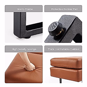 OmySalon Waiting Room Bench for Salon, 59.5'' Reception Bench Office Chair Seating, Faux Leather Guest Lobby Furniture Conference Room Chair for Beauty Barber Barbershop, Cognac