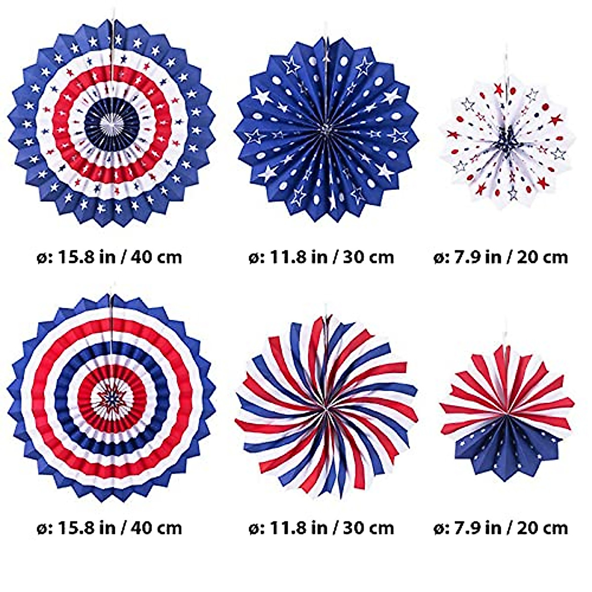 Fourth of July Decorations Red White Blue Decorations Set of Paper Fans, USA Flag Pennant Bunting, Pom Poms, Hanging Swirls, Star Streamer, Head Bopper for Memorial Day Veterans Decor