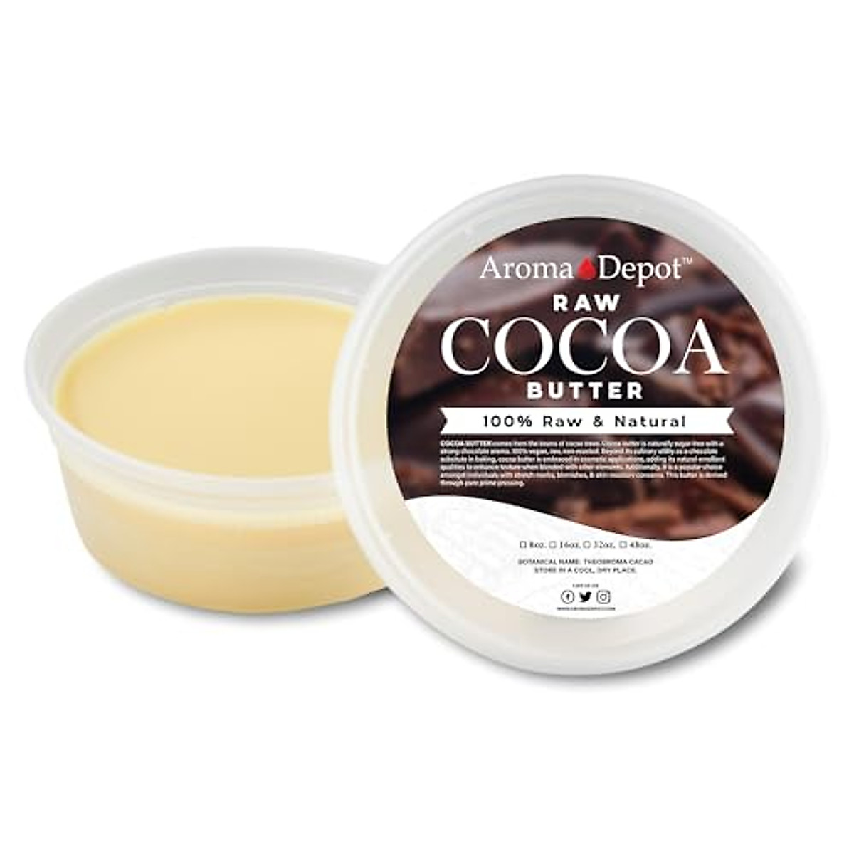 Aroma Depot 8 oz Raw Cocoa Butter Unrefined 100% Natural Pure Great for Skin, Body, Hair Care. DYI Body Butter, Lotions, Creams Reduces Fine Lines, Wrinkles, used for eczema psoriasis