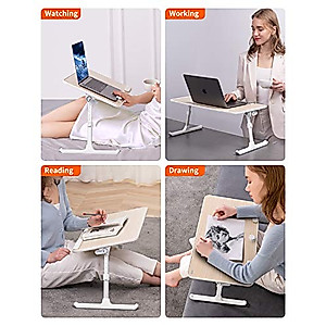 Laptop Desk for Bed, SAIJI Lap Desks Bed Trays for Eating Writing, Adjustable Computer Laptop Stand, Foldable Lap Table in Sofa and Couch（23.6 x 13Teak
