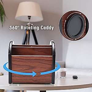 Siveit Wooden Desk Organizer, 4 Compartment Revolving Wood Desktop Organizer Office Supplies Rotating Remote Control Caddy Holder (Desk Organizer-4)