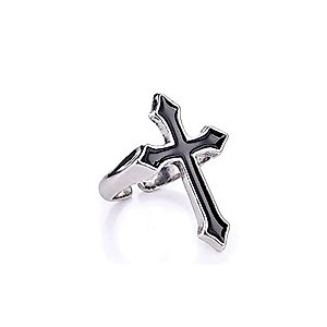 Vintage Men Black Big Cross Open Ring for Women Party Jewelry Trendy Gothic Metal Color Finger Adjustable Ring Gift Useful and Fashion