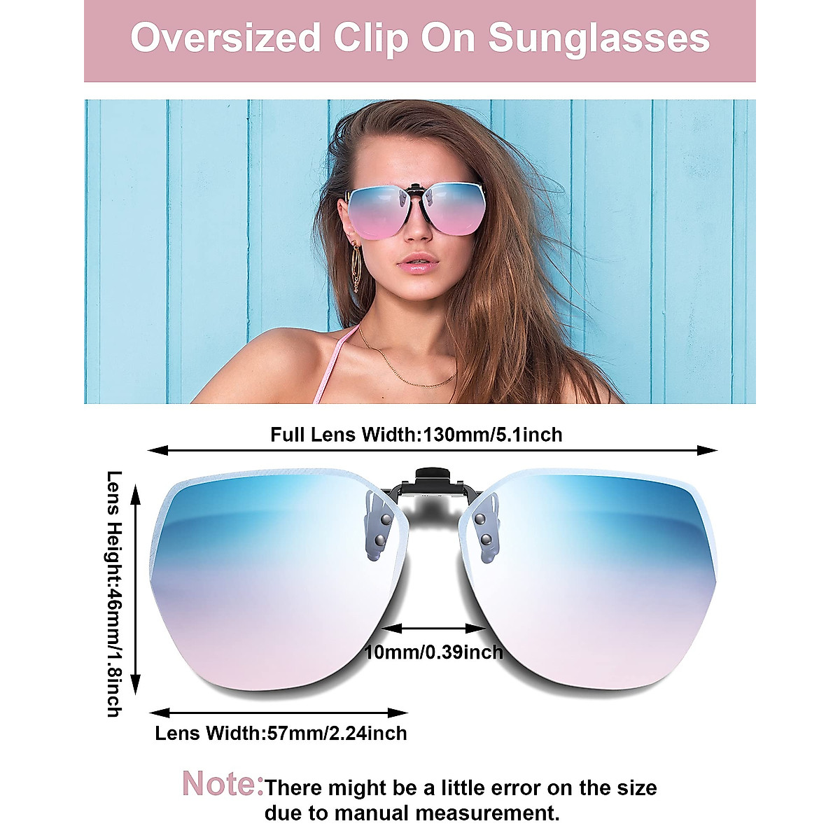 Frienda 3 Pairs Polarized Clip on Sunglasses over Prescription Glasses Rimless Anti-glare Sunglasses Flip up Sunglasses(Black-Gray, Blue-Pink, Pink)