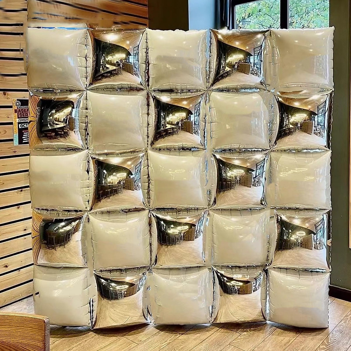 Orgnafey White and Silver Square Foil Mylar Double sided Flat Balloons Wall Tunnel Balloon Arch Garland Kit Backdrop For Wedding Winter Christmas Baby Shower Snow Princess Birthday Party Decorations